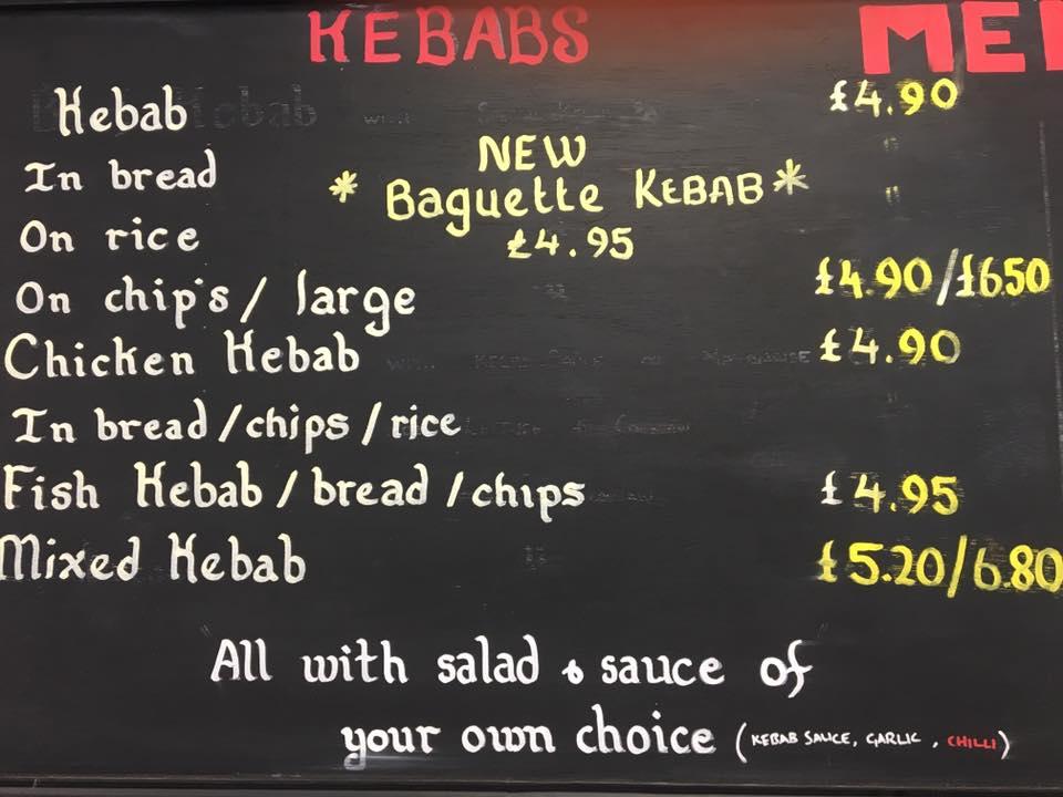 Menu at The Pharaoh fast food, Belfast