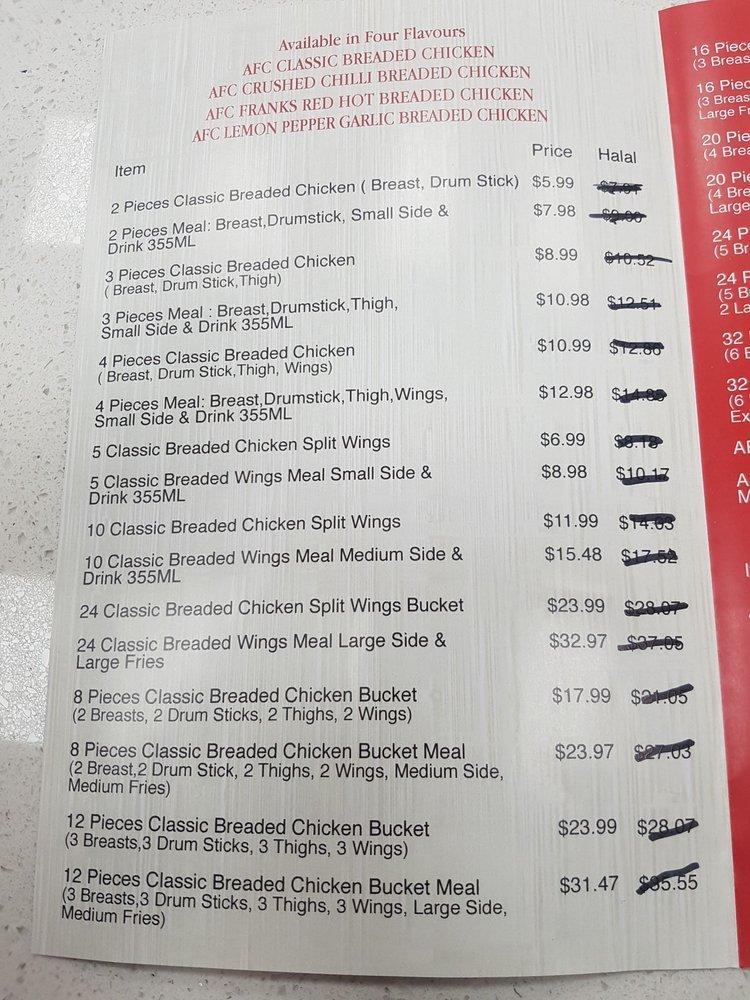Menu at Afc Chicken fast food, Edmonton, 17 St NW