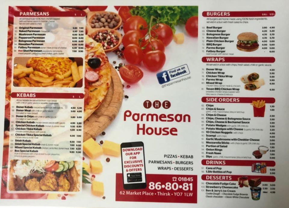 Menu at The Parmesan House Thirsk pizzeria, Thirsk