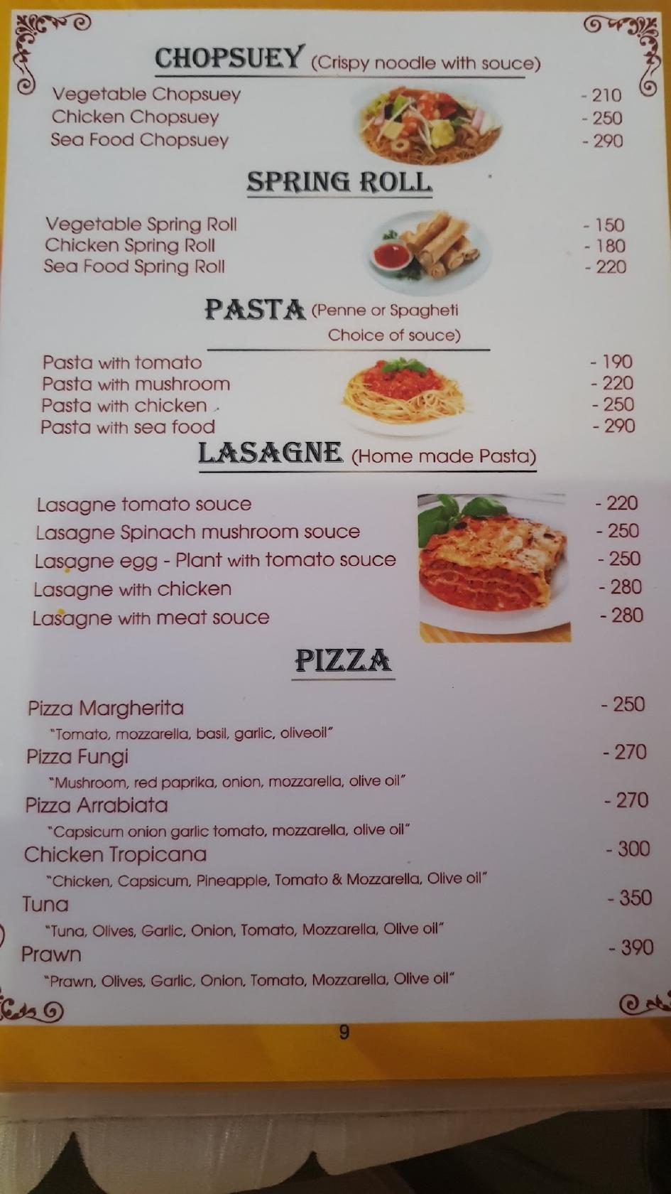 Menu at Theeram Beach Restaurant, Varkala