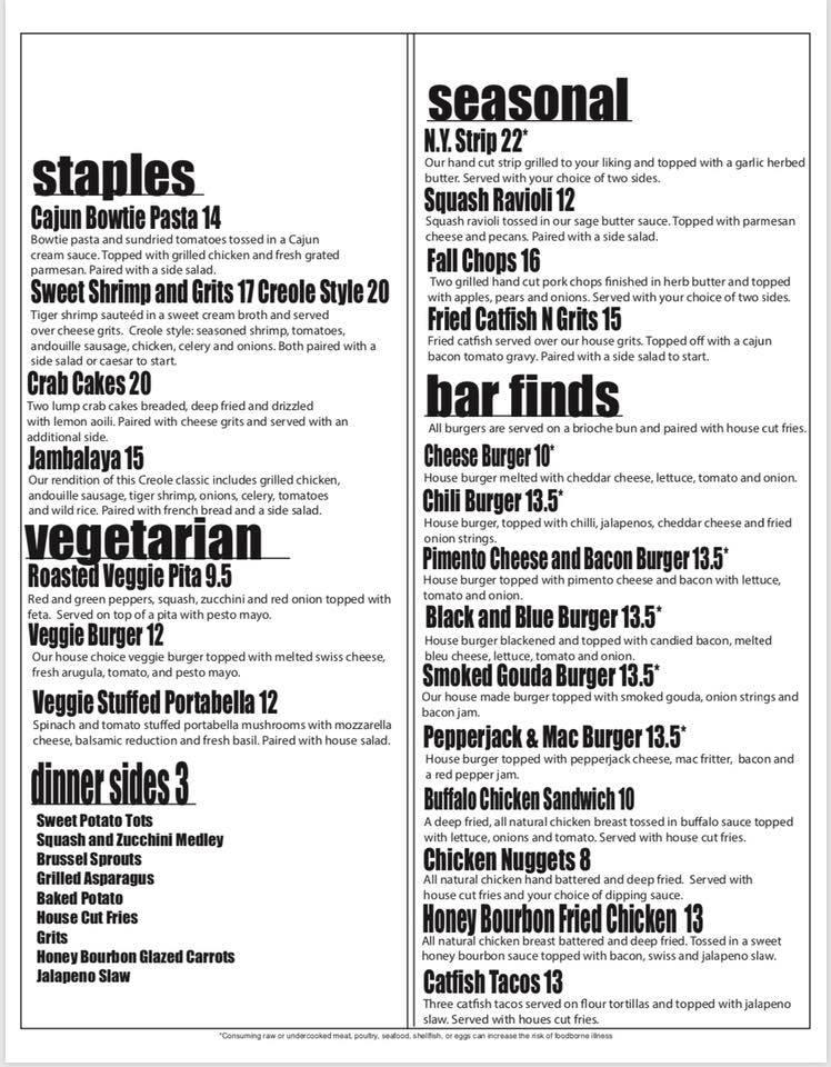 Menu at Bank Street Cafe, Griffin