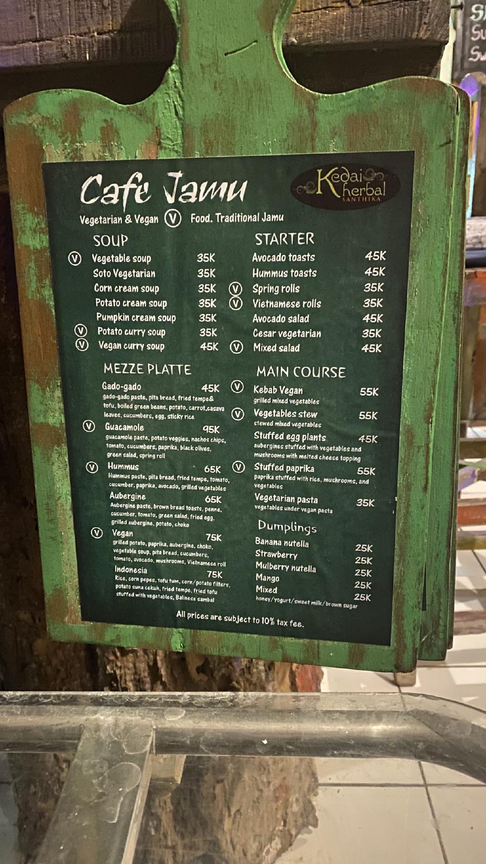 Menu at Café Jamu cafe, Kaliasem