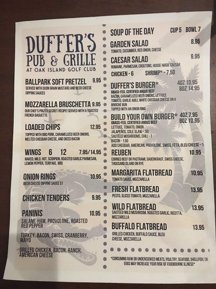 Menu at Duffer's Pub & Grille, Caswell Beach