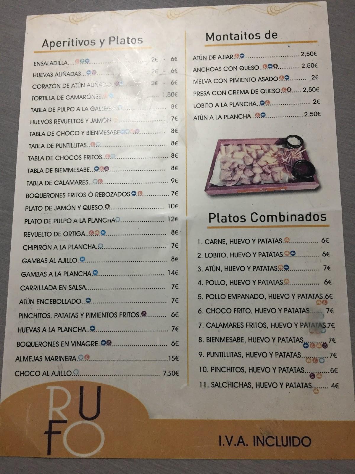 Carta de Restaurante El Establo, Barbate