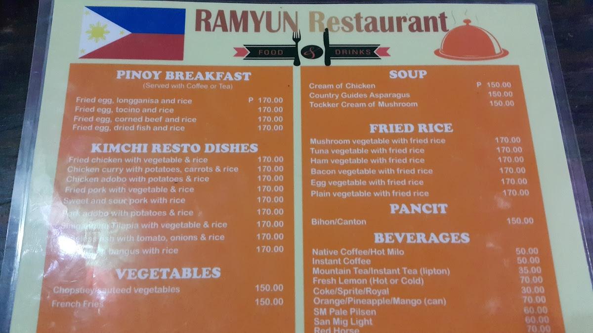 Menu at Kimchi Bar & Resto, Sagada