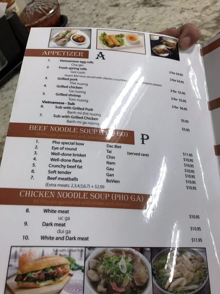 Menu at King Pho restaurant, Grand Forks