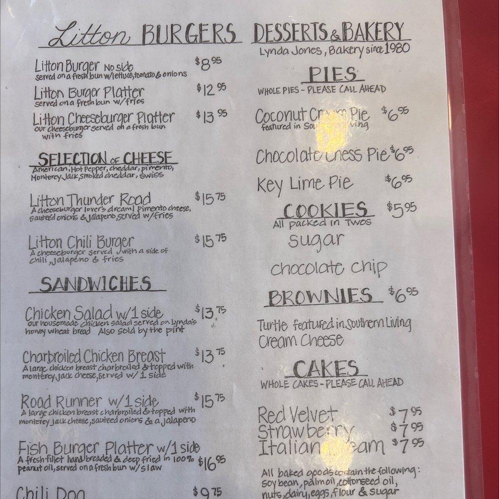 Menu at Litton's restaurant, Knoxville