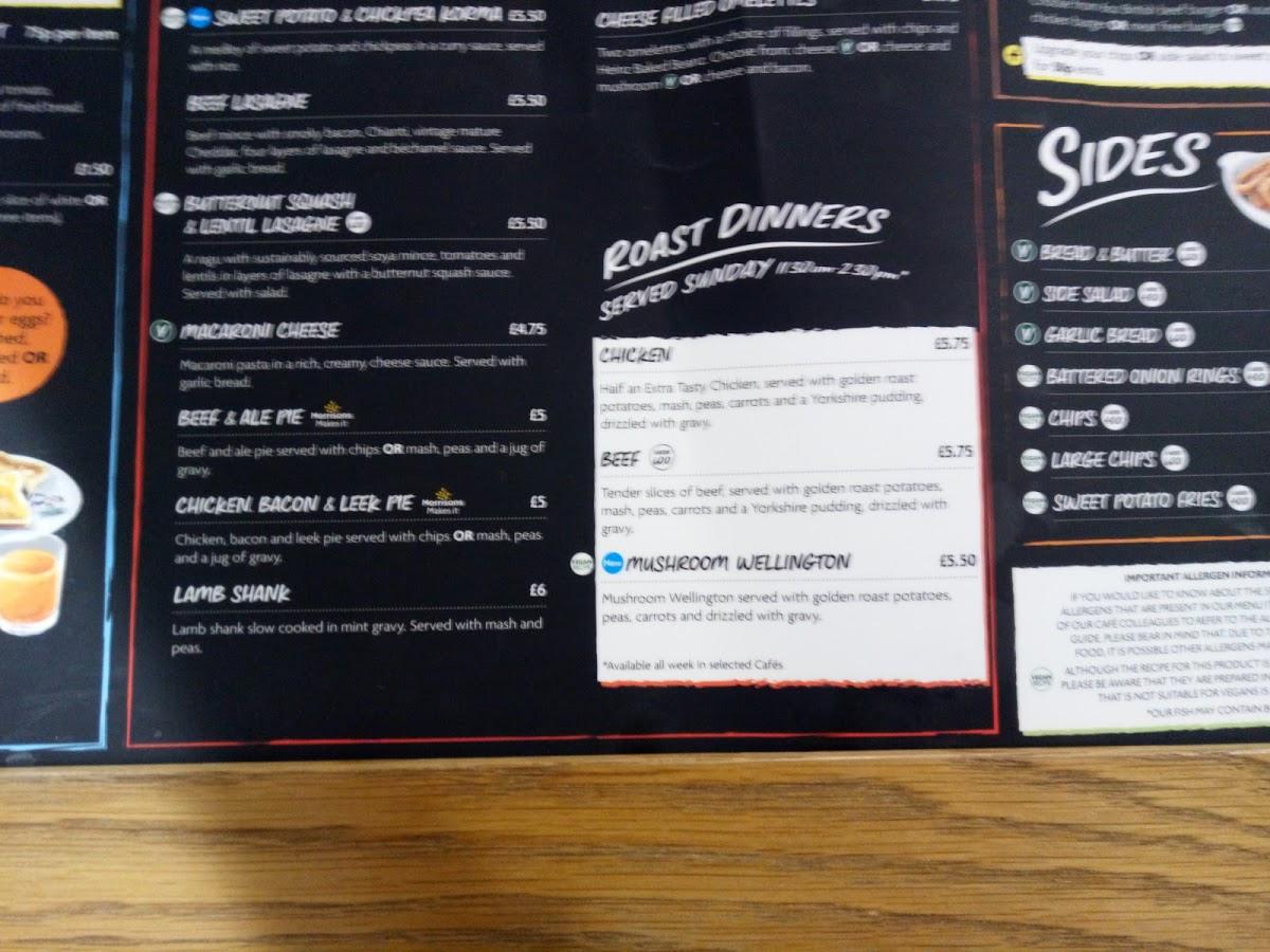 Menu at Morrisons Cafe, Bridgwater