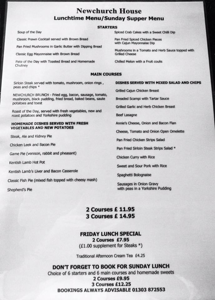 Menu at Newchurch House Restaurant, Newchurch