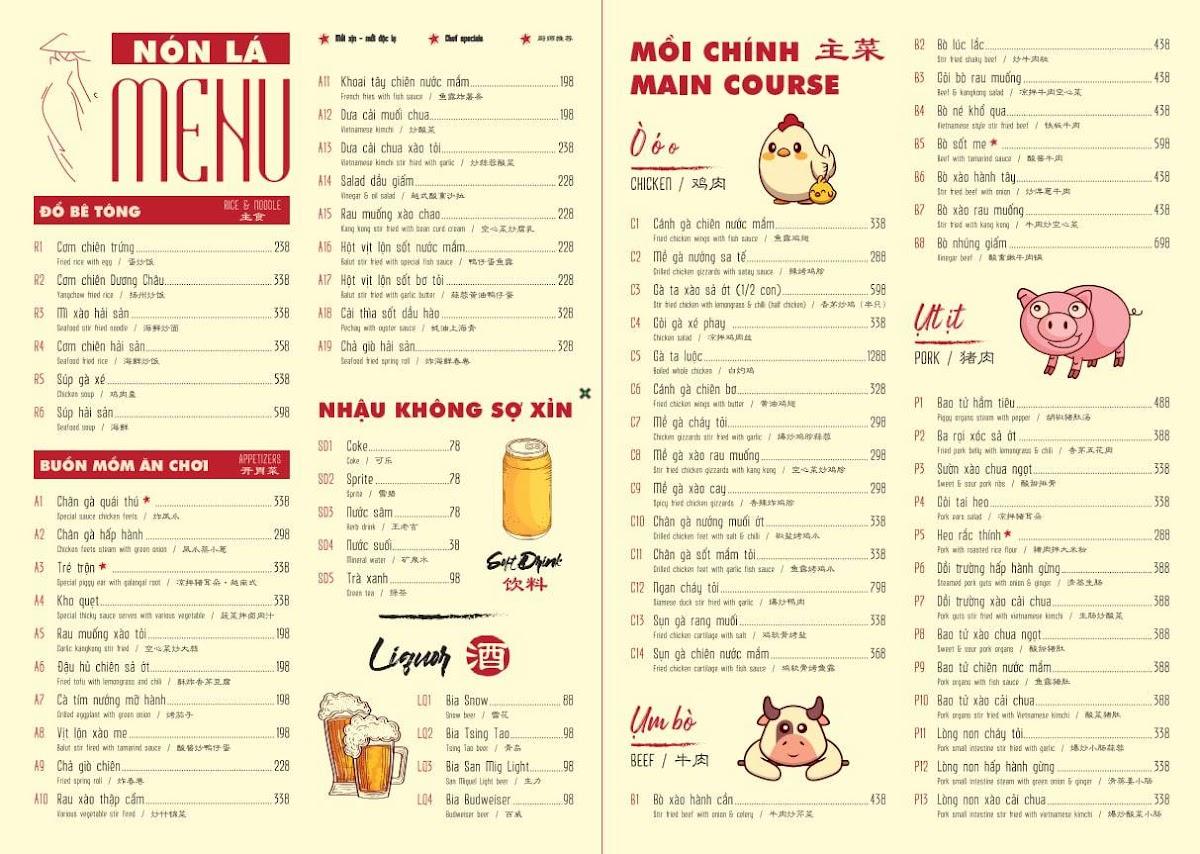 Menu at Nón Lá restaurant, Makati