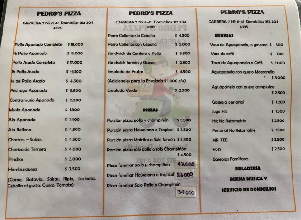 Menu at PEDRO'S PIZZA restaurant, Versalles