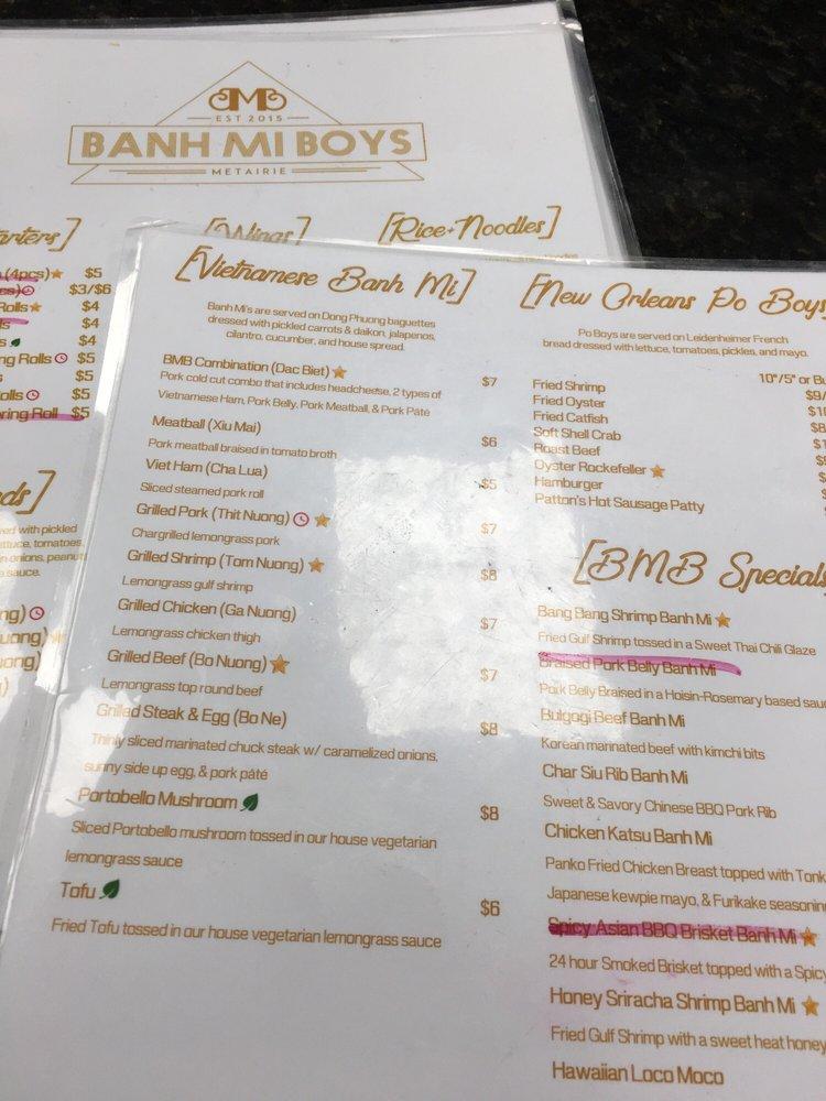 Menu at Banh Mi Boys restaurant, Metairie, Airline Dr Suite B