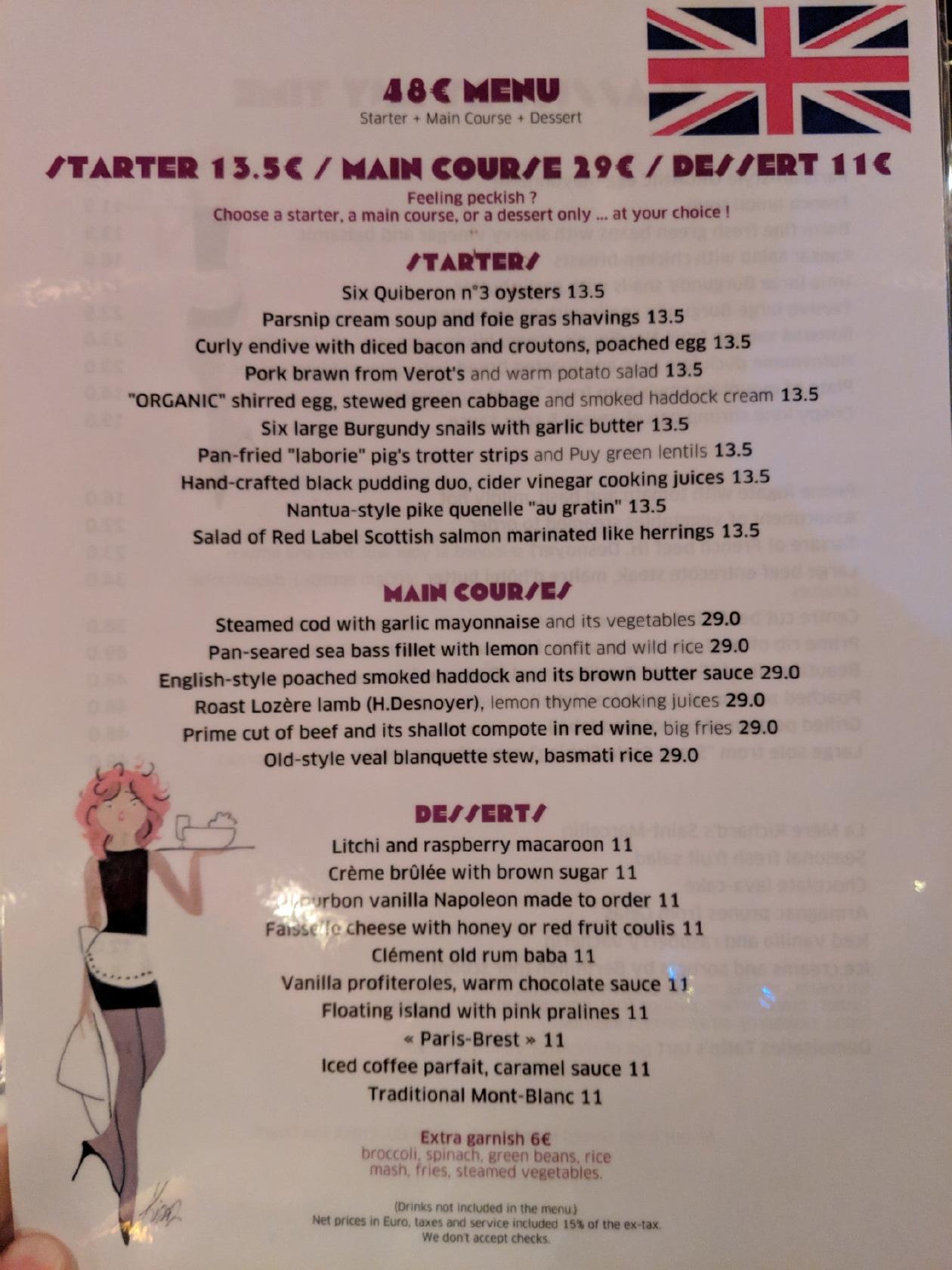 Menu au La Rotonde restaurant, Paris, 105 Boulevard du Montparnasse