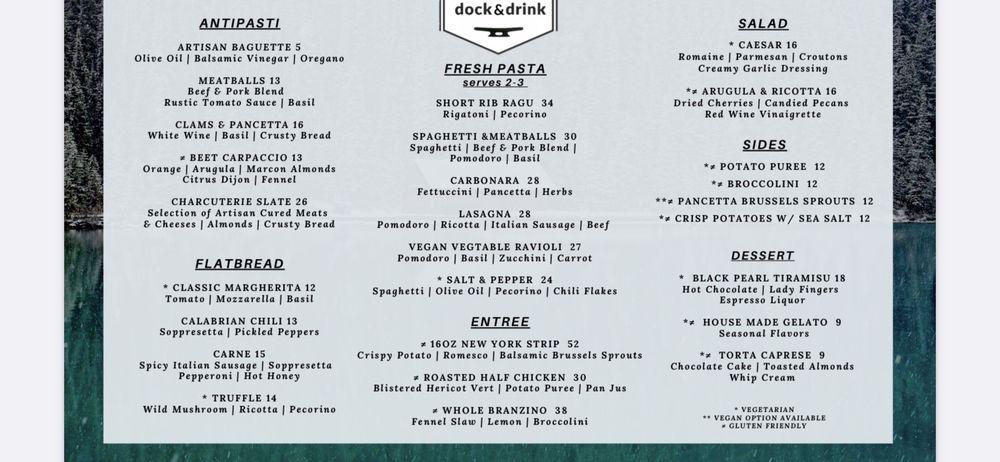 Menu at Dock and Drink pub & bar, Renton