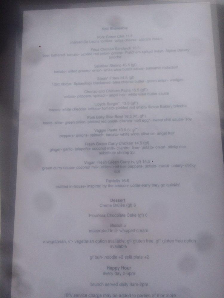 Menu at Elliotts an urban kitchen restaurant, Spokane
