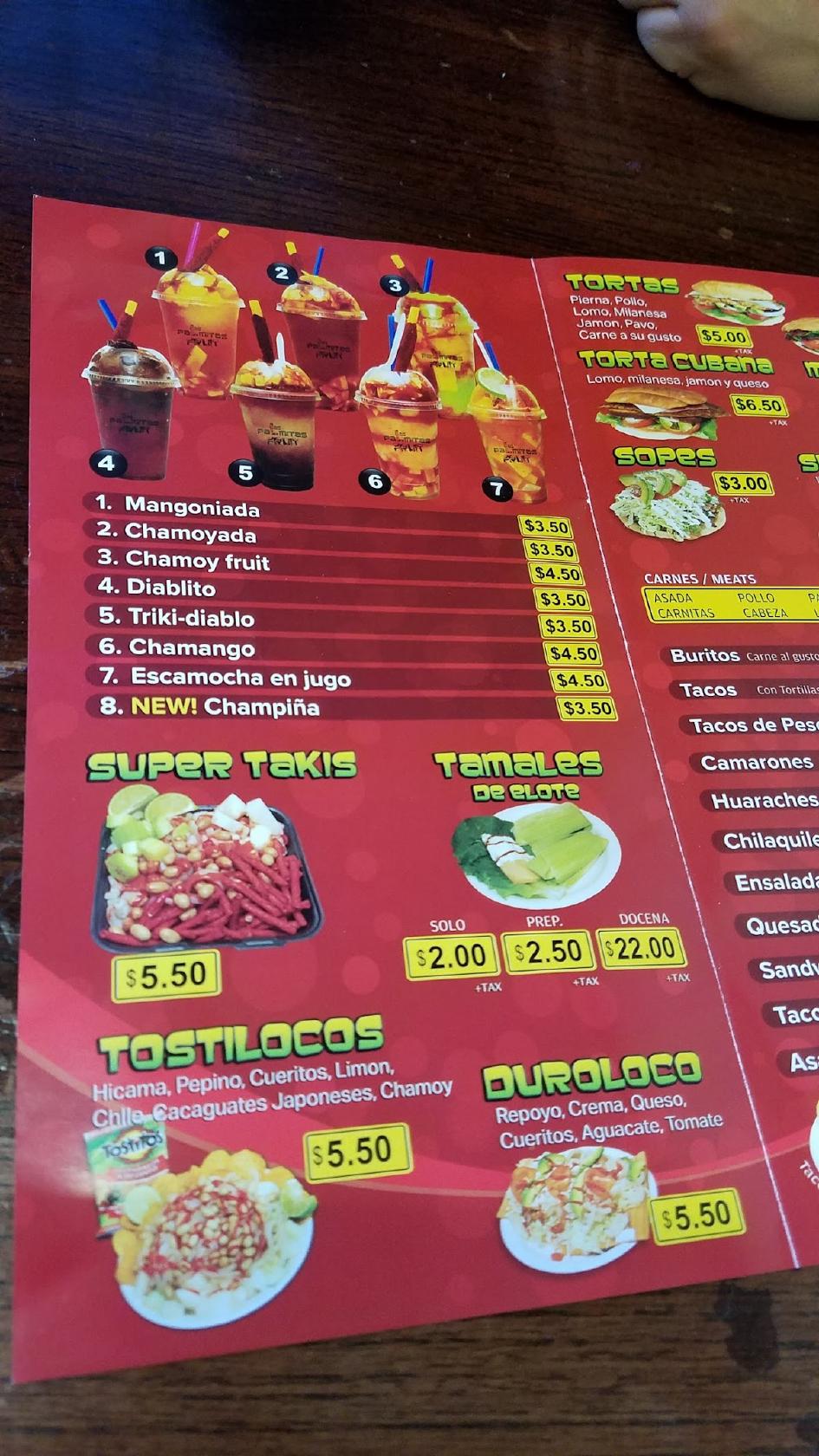 Menu at Las Palmitas Fruit pub & bar, Carson