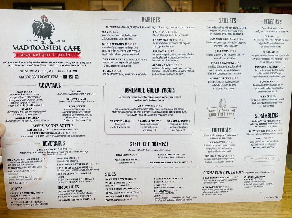 Menu at Mad Rooster Cafe, Kenosha