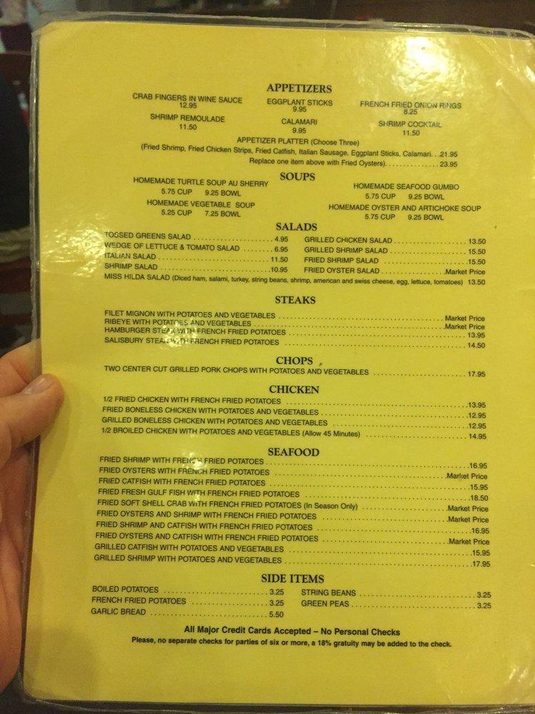 Menu at Mandina's Restaurant, New Orleans