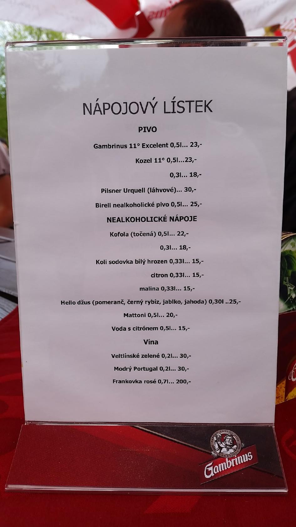 Menu at Rybářská Bašta restaurant, Černá Voda, Černá Voda 180