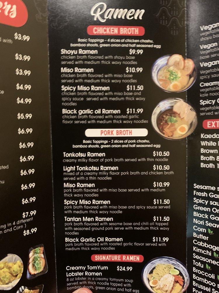 Menu at Shinjuku Ramen restaurant, Las Vegas