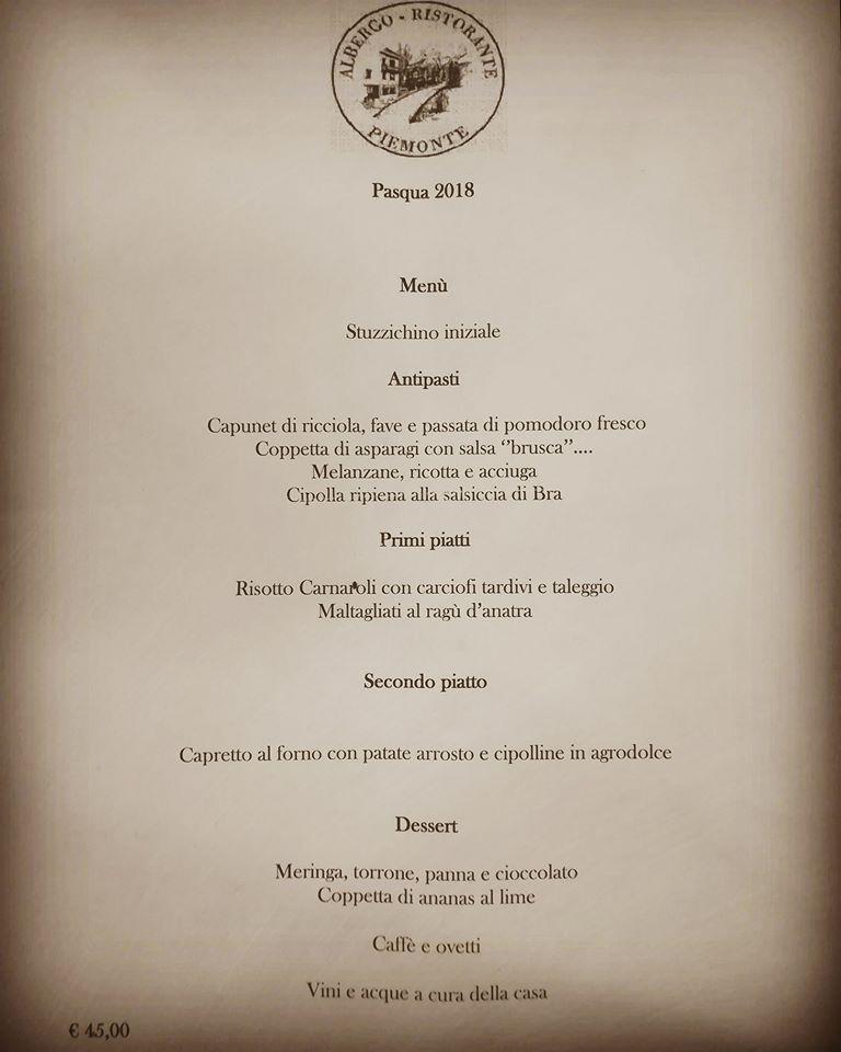 Menu at Albergo Ristorante Piemonte, Coazze