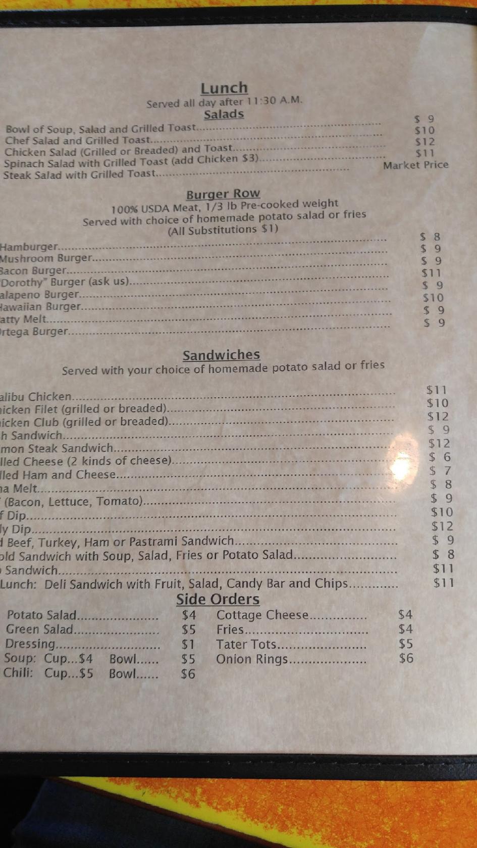 Menu at Angus Cafe, Swan Valley, Swan Valley Hwy