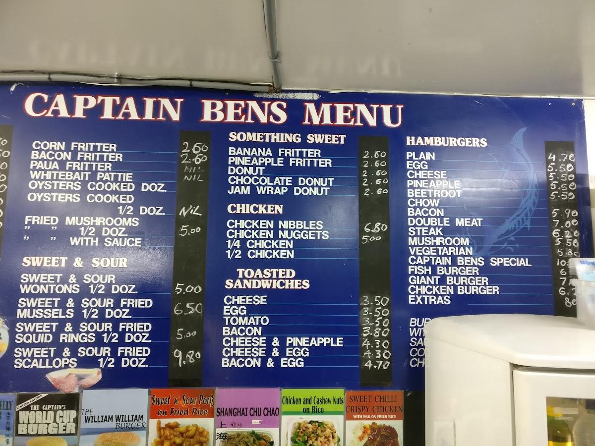 Menu at Captain Ben's restaurant, Christchurch