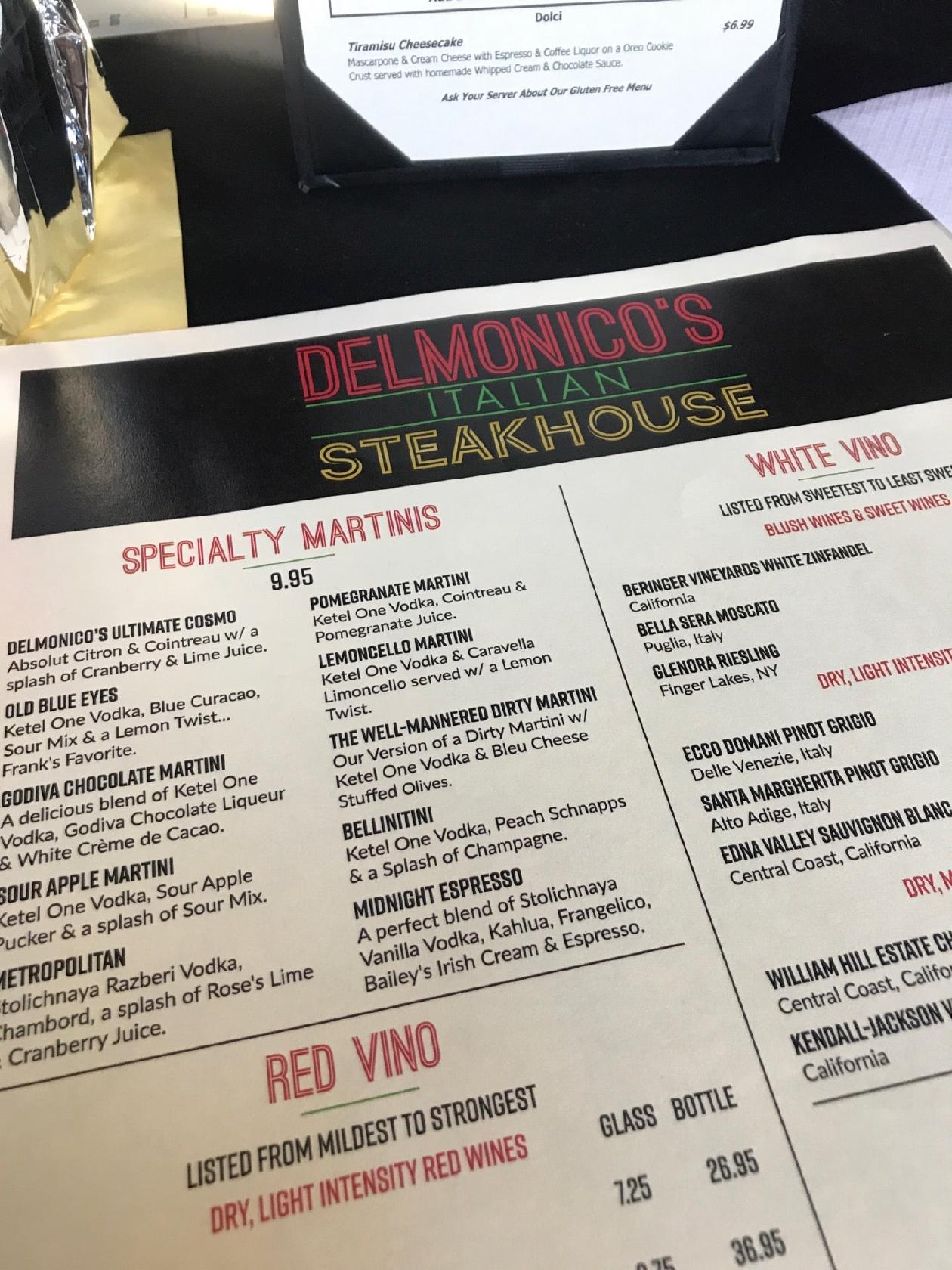 Menu at Delmonico’s Italian Steakhouse, Utica