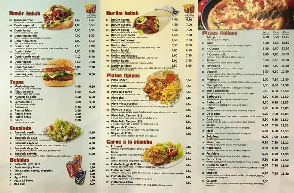 Carta de El Turco Döner Kebab Pizzeria Restaurante, Seo de Urgel