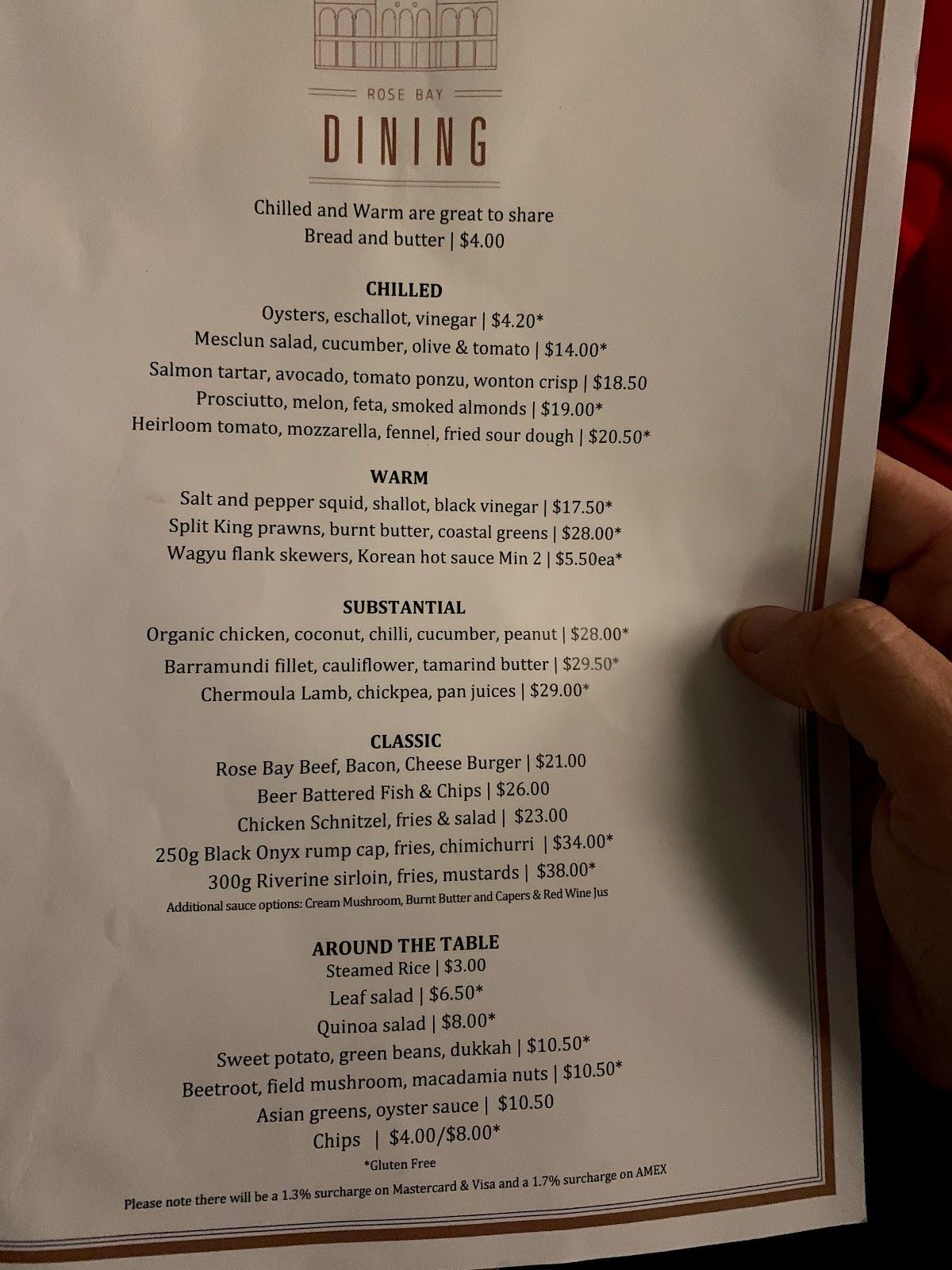 Menu at Hotel Rose Bay pub & bar, Rose Bay
