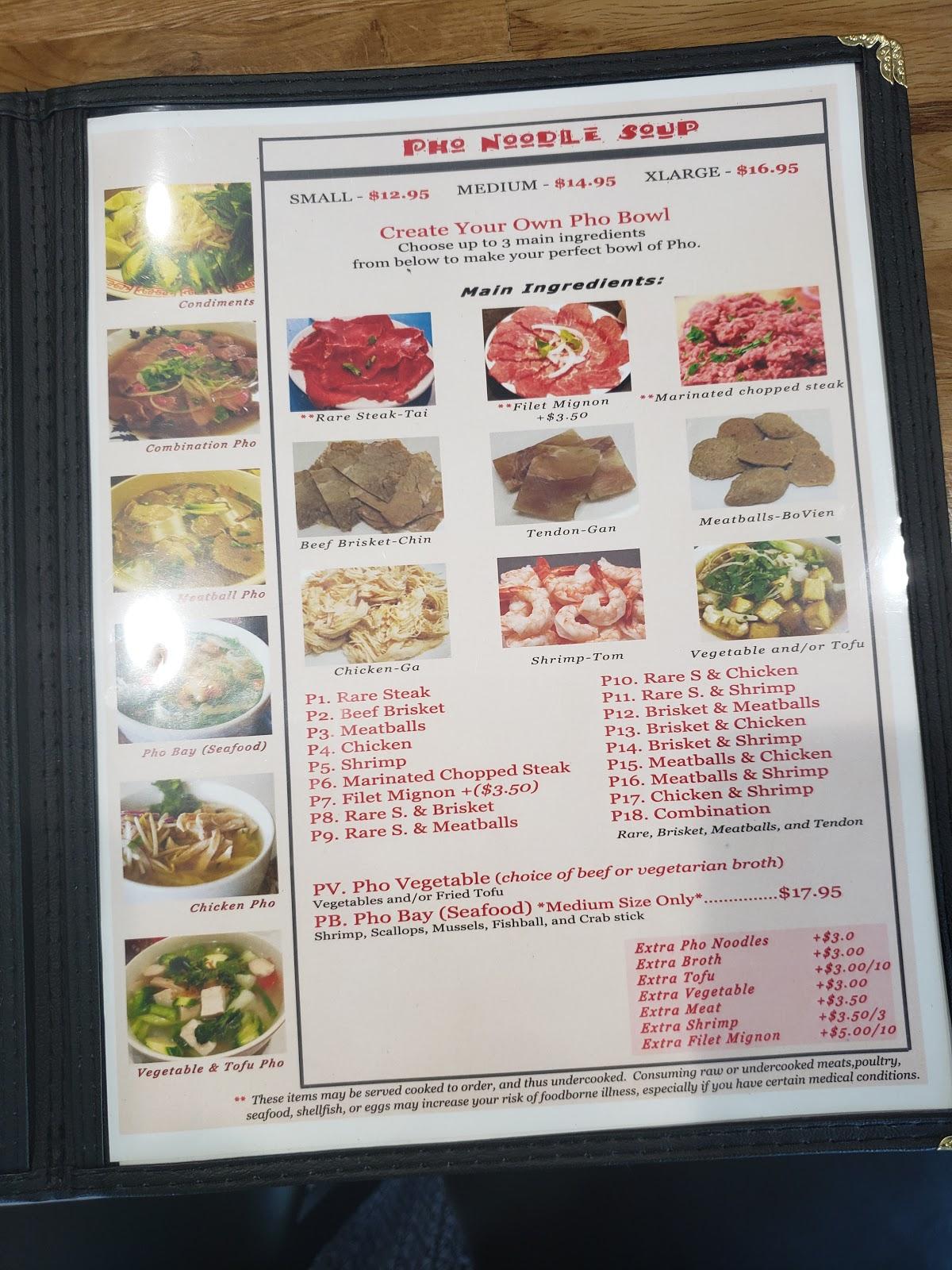 Menu at Phở Bay Avon restaurant, Avon