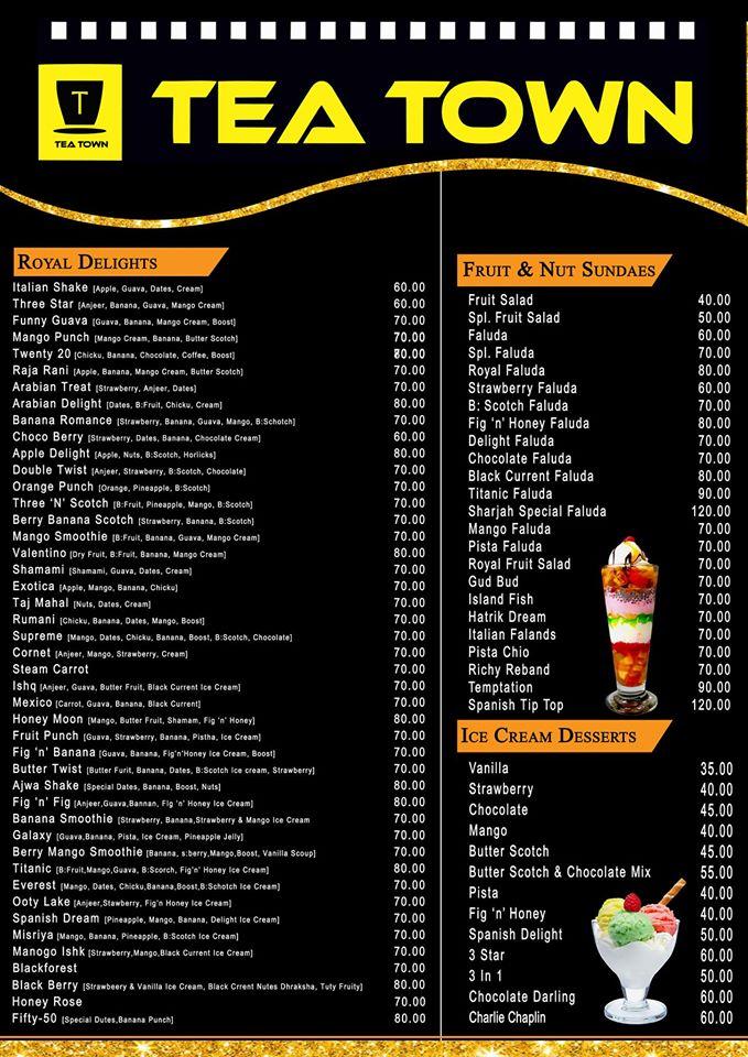 Menu at Tea Town, Chennai, 14 Pillaiyar Koil Street
