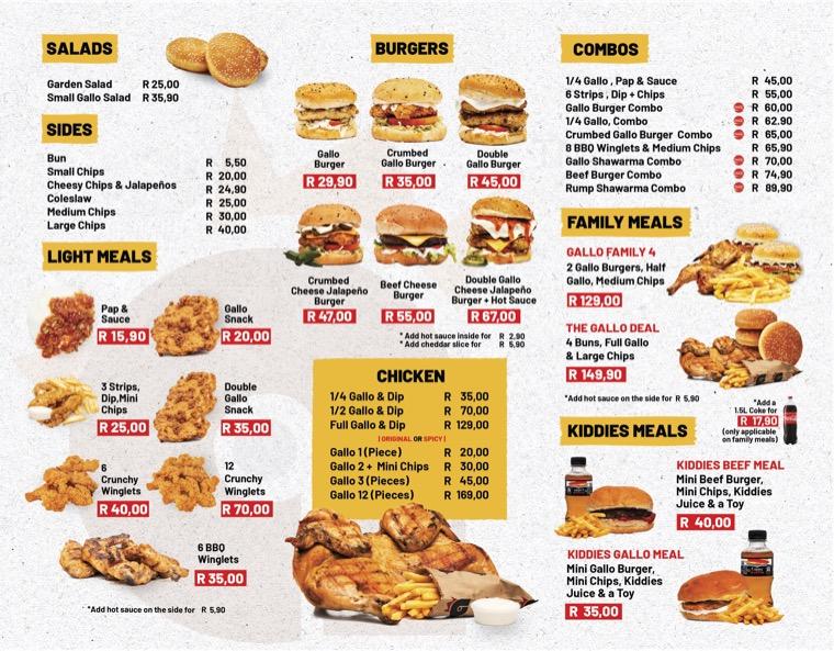Menu at Tasty Gallos Vincent restaurant, East London