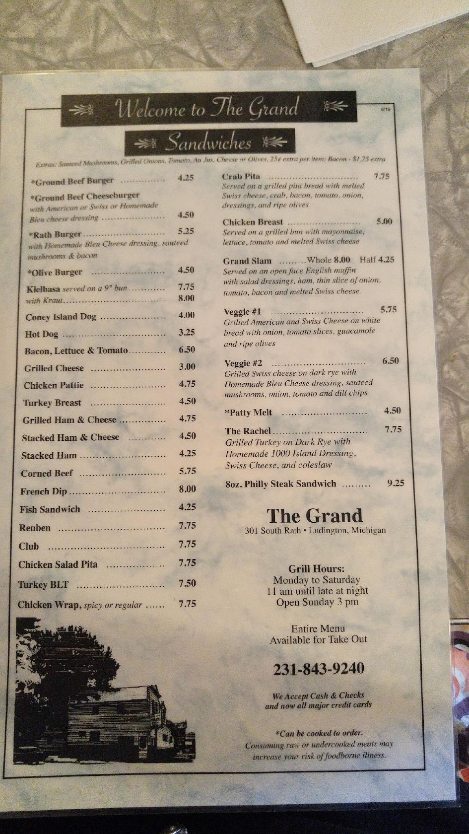 Menu at The Grand - Family Dining & Cocktails restaurant, Ludington