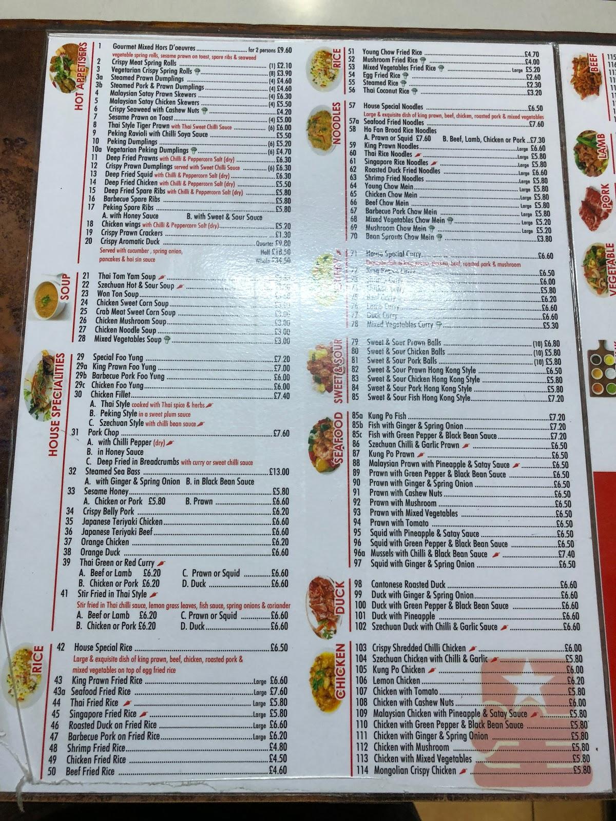 Menu at Eastern Star fast food, London, 14 Hogarth Pl