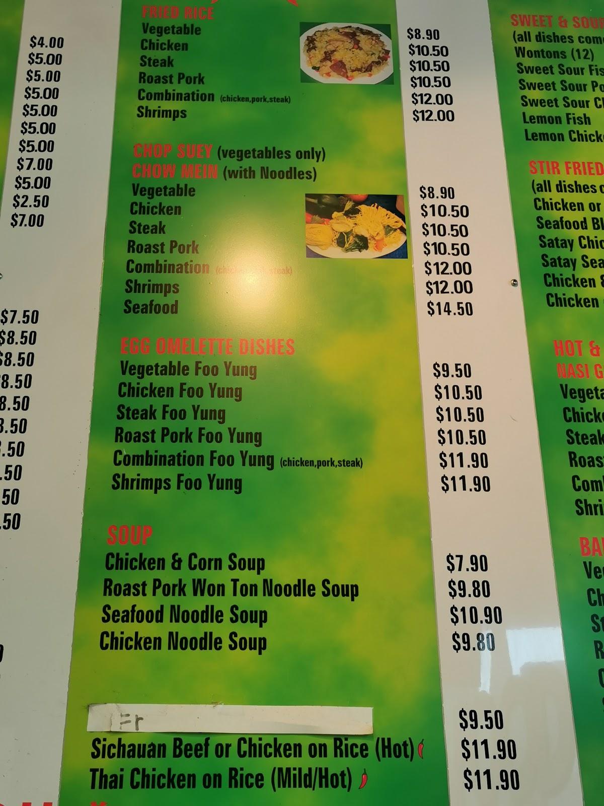 Menu at Food Star restaurant, Wellington