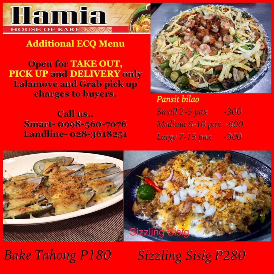 Menu at Hamia House Of Kare-kare restaurant, Quezon City, P2GX+C9M