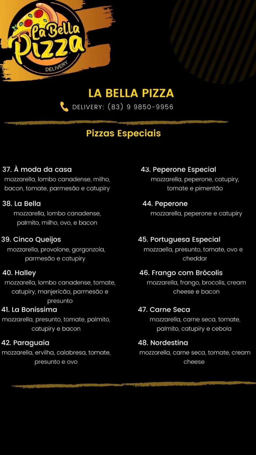 Menu at LA BELLA PIZZA restaurant, Brazil, Rua: Padre Pinto