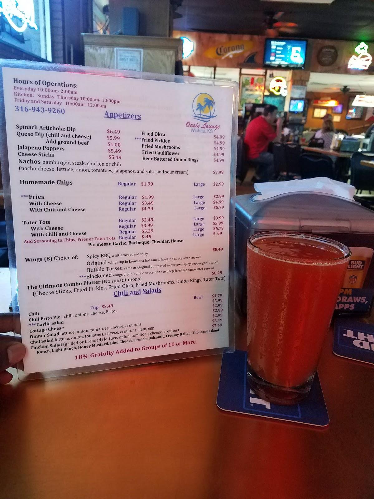 Menu at Oasis Lounge pub & bar, Wichita