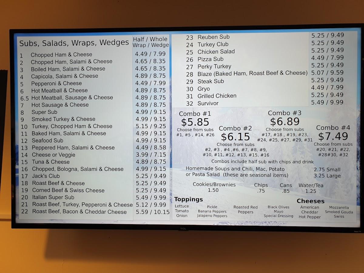 Menu at The Whole Darn Thing Sub Shop restaurant, Meadville
