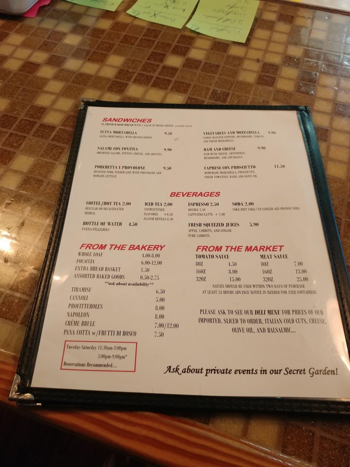 Menu at Arte Caffe pizzeria, Bradenton