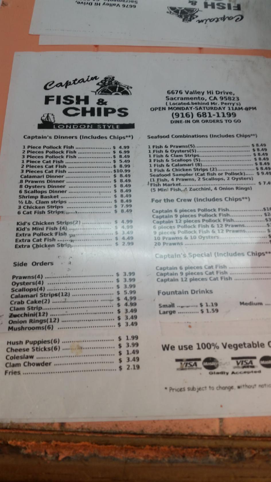 Menu at Captain Fish & Chips restaurant, Sacramento, Valley Hi Dr