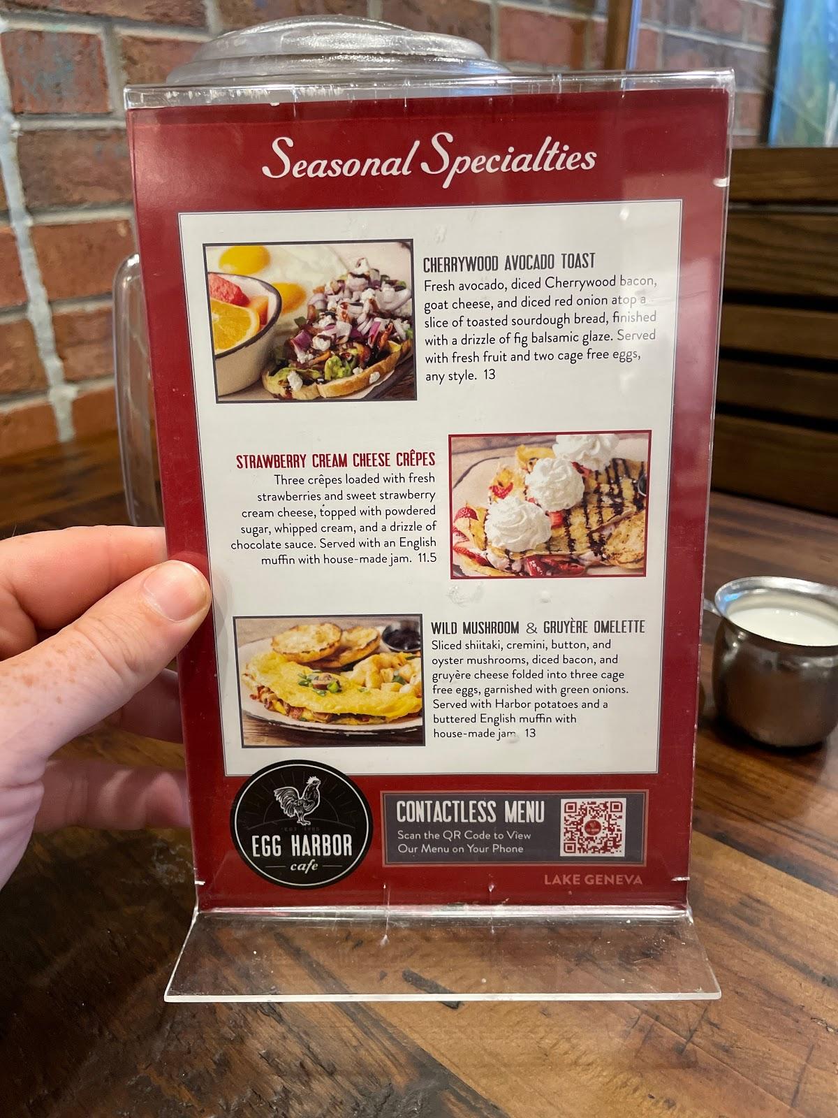 Menu at Egg Harbor Cafe, Lake Geneva