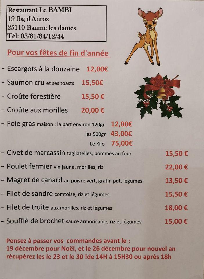 Menu au Hôtel Restaurant Le Bambi, Baume-les-Dames