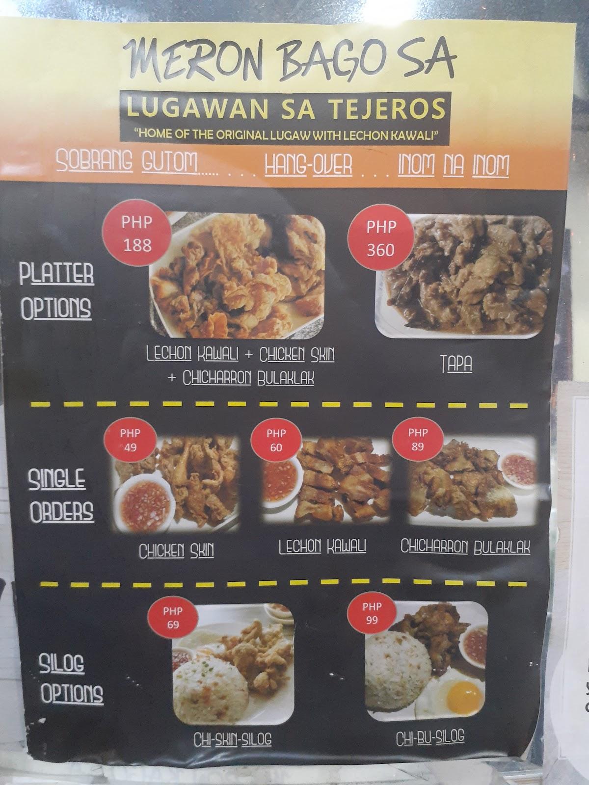 Menu at Lugawan sa Tejeros fast food, Makati