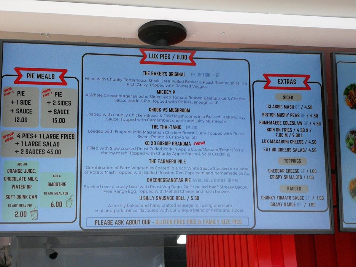 Menu at Pie Pie cafe, Burleigh Heads