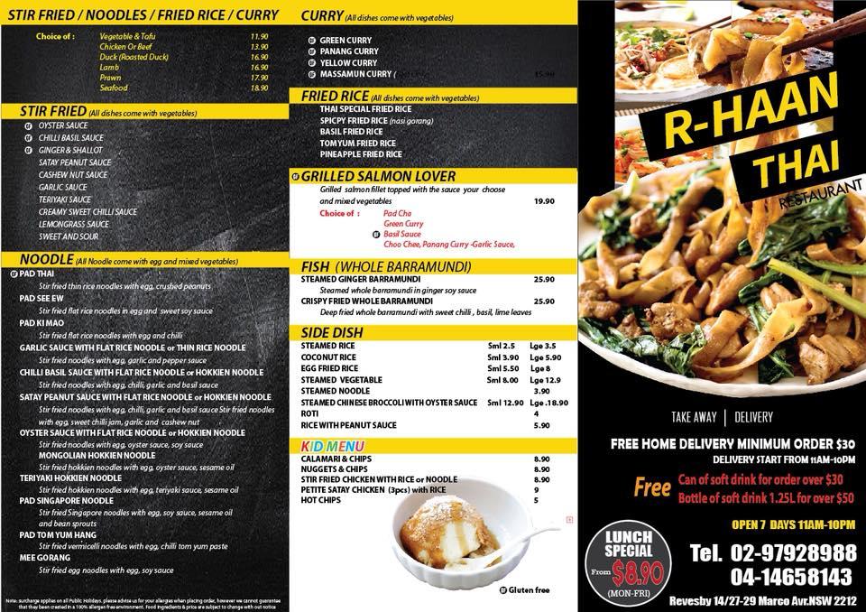 Menu at R-Haan Thai Restaurant, Revesby