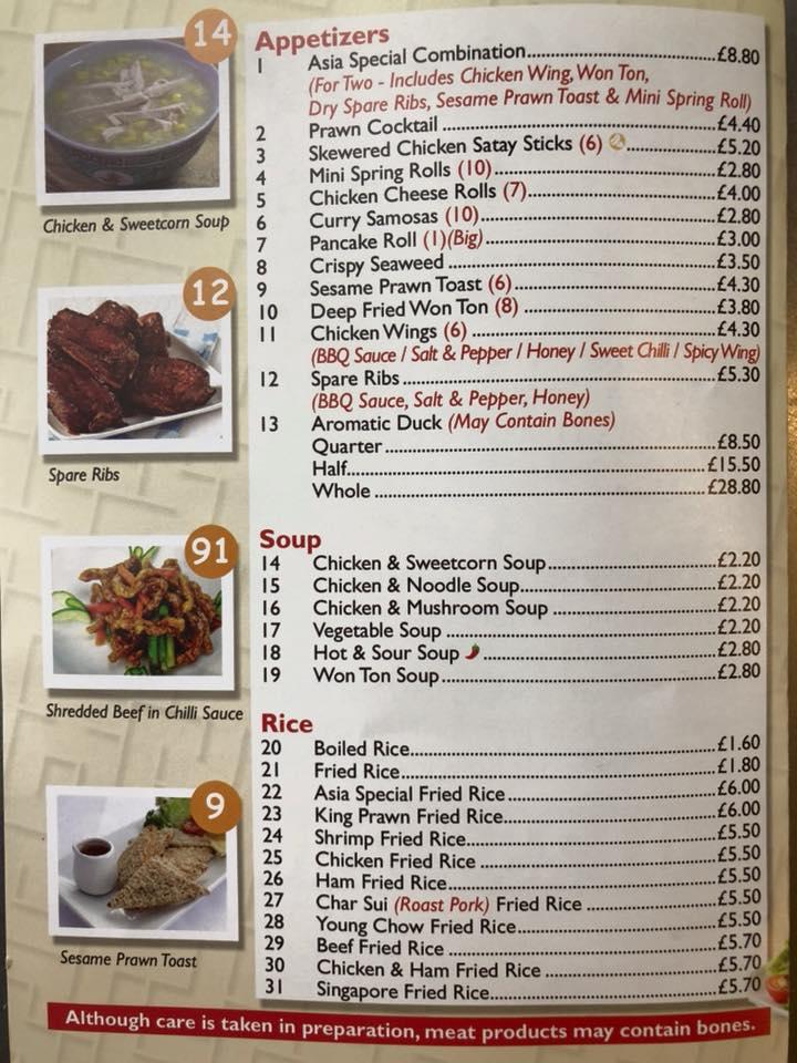 Menu at Taste Of Asia restaurant, Alloa