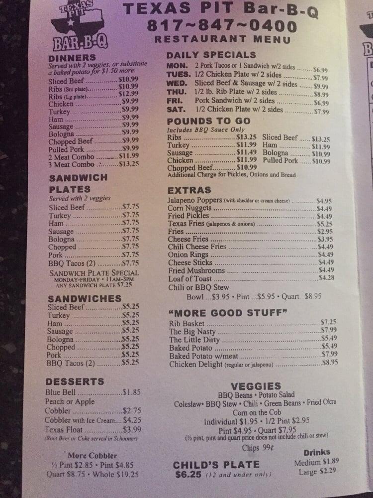 Menu at Texas Pit BBQ, Saginaw, 324 S Saginaw Blvd