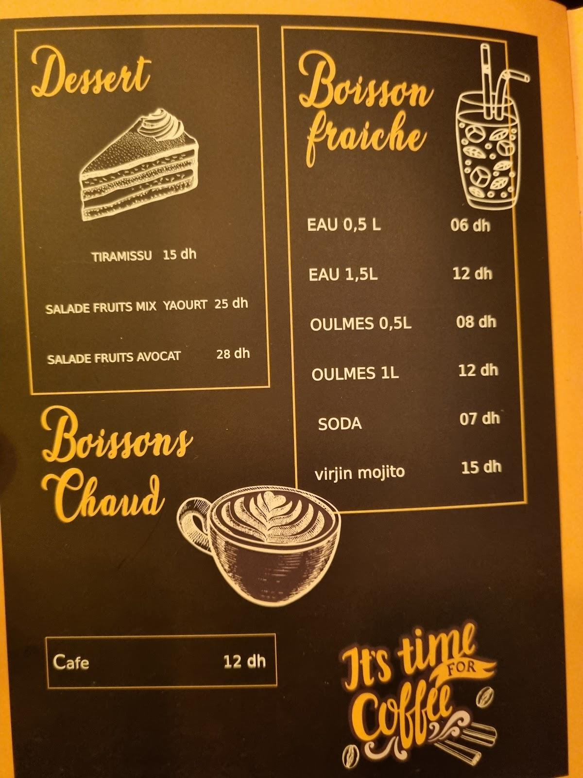 Menu at The Snack World restaurant, Marrakesh